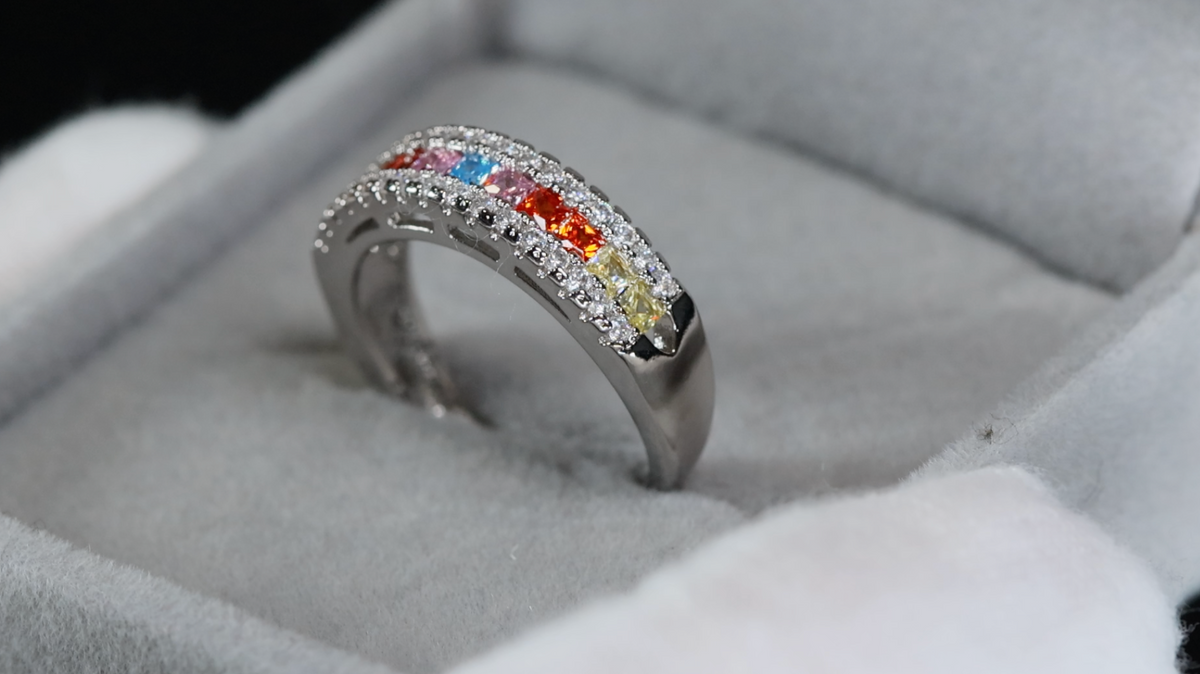 Rainbow Diamond Ring | Colourful Diamond Rings | Womens Coloured Ring – Minx London