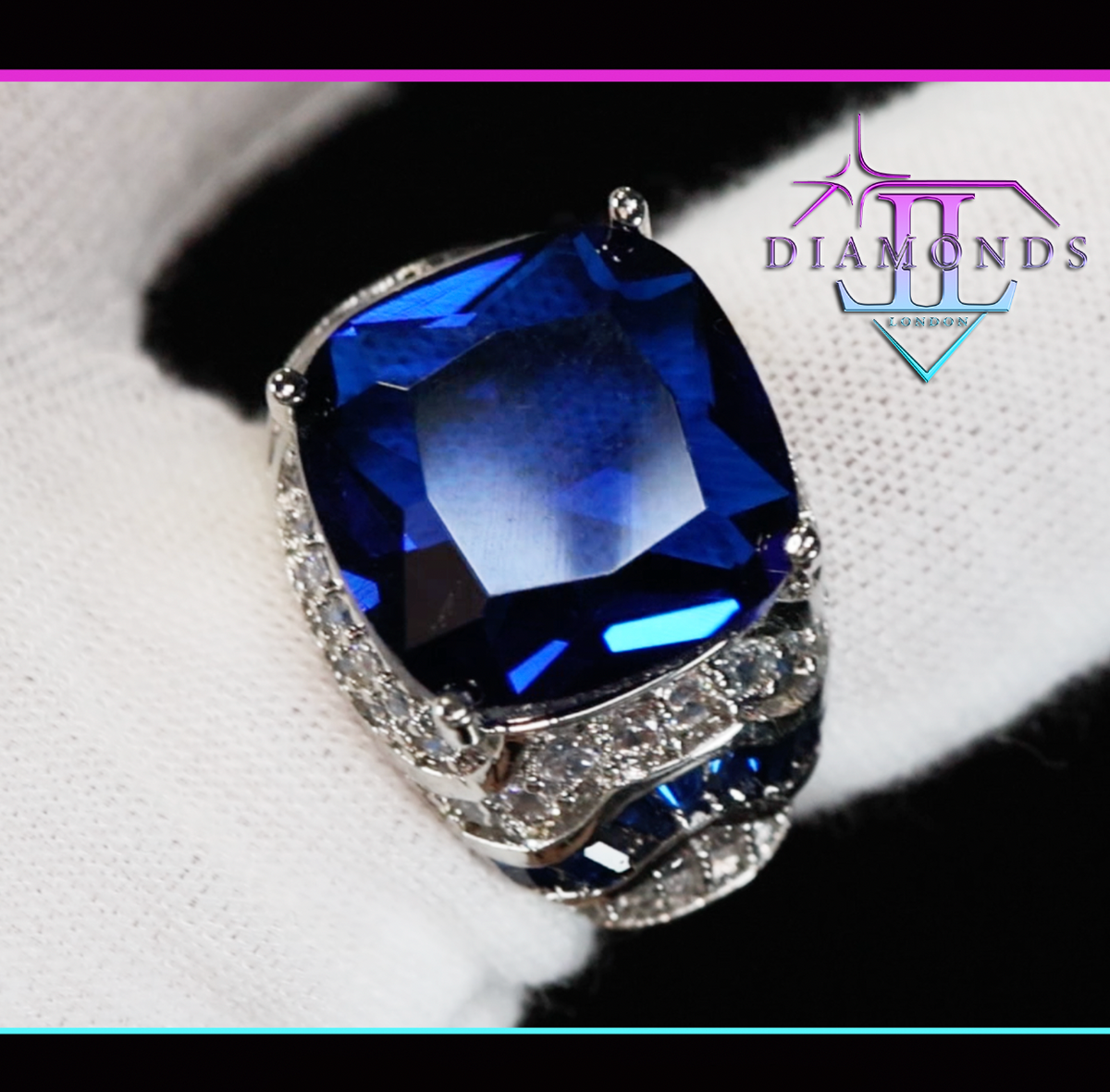 Mens Big Blue Diamond Ring | Mens Baguette Blue Diamond Ring – Minx London