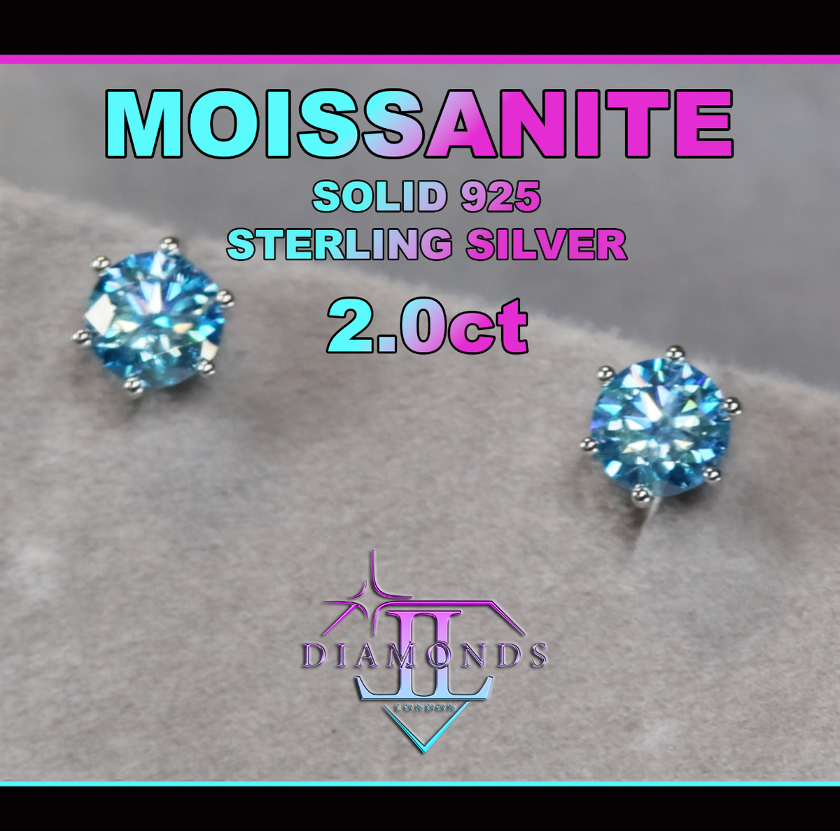 Blue Moissanite Diamond Ear Studs | Blue Moissanite Ear Studs – Minx London