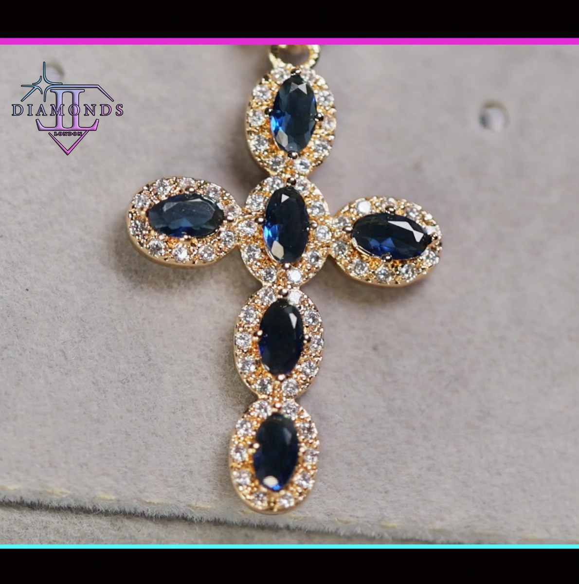 Blue Diamond Cross Pendant | Gold Blue Diamond Cross Pendant – Minx London