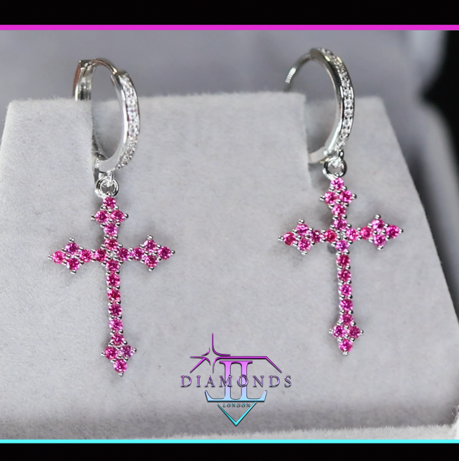 Ruby Diamond Cross Earrings | Hoop Cross Earrings | Cross Earrings ...