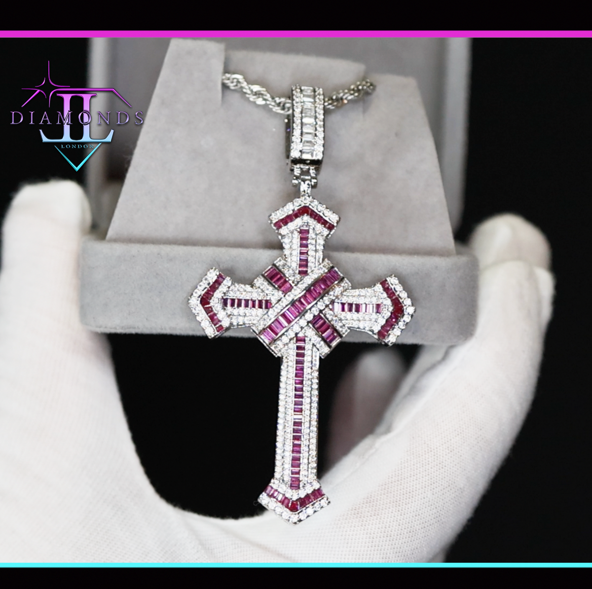 Red Diamond Cross Pendant | Big Red Diamond Cross Pendant – Minx London