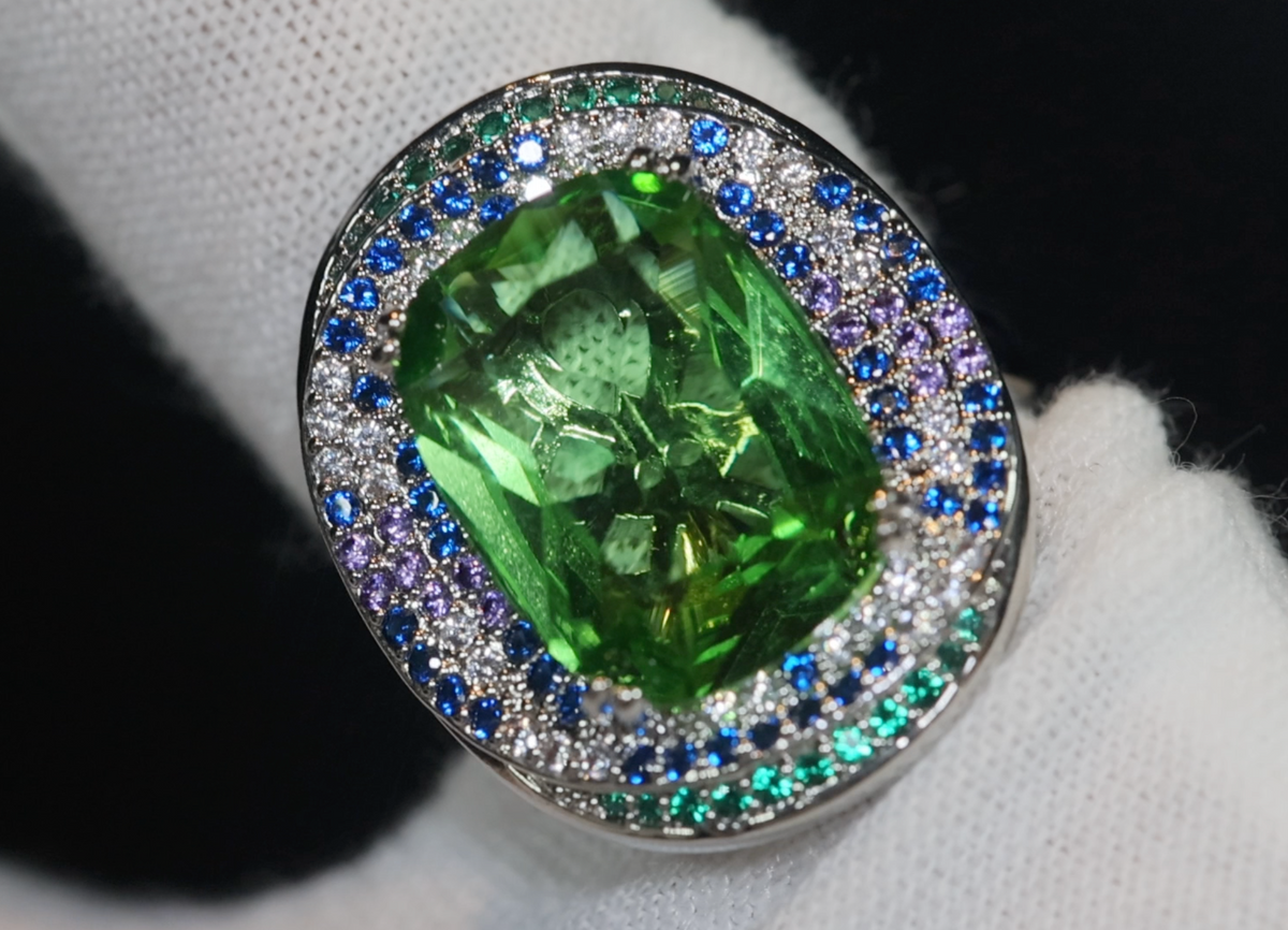 Womens Big Gemstone Ring | Statement Ring | Big Green Diamond Ring ...