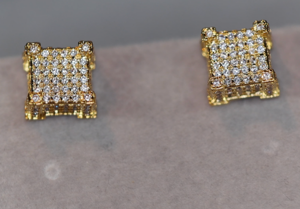 Gold Iced Out Ear Studs | Mens Gold Diamond Stud Ear Studs – Minx London