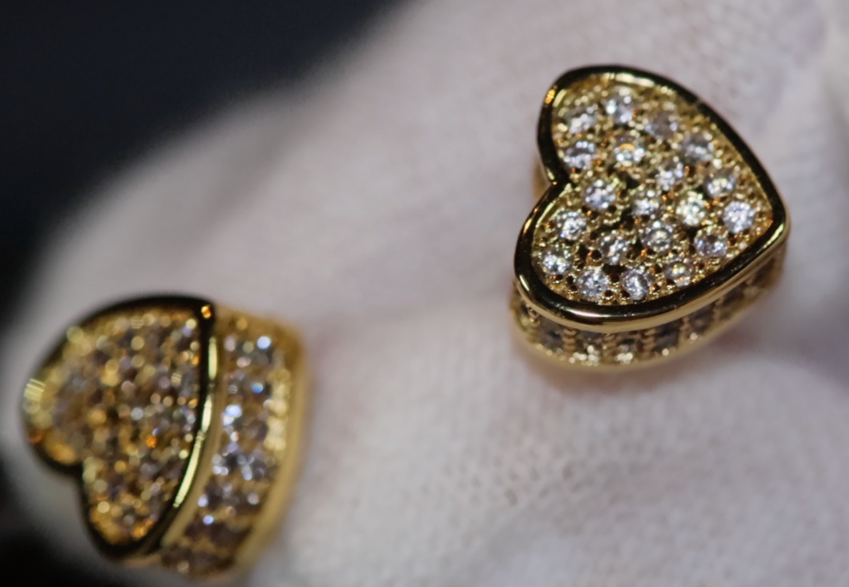 Gold Diamond Heart Ear Studs – Minx London