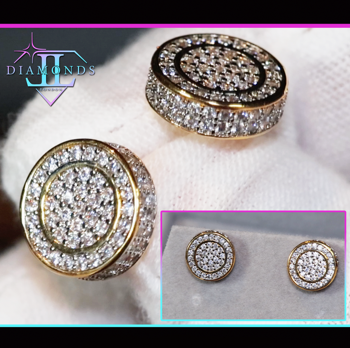Gold Diamond Ear Studs | Gold Iced Ear Studs – Minx London