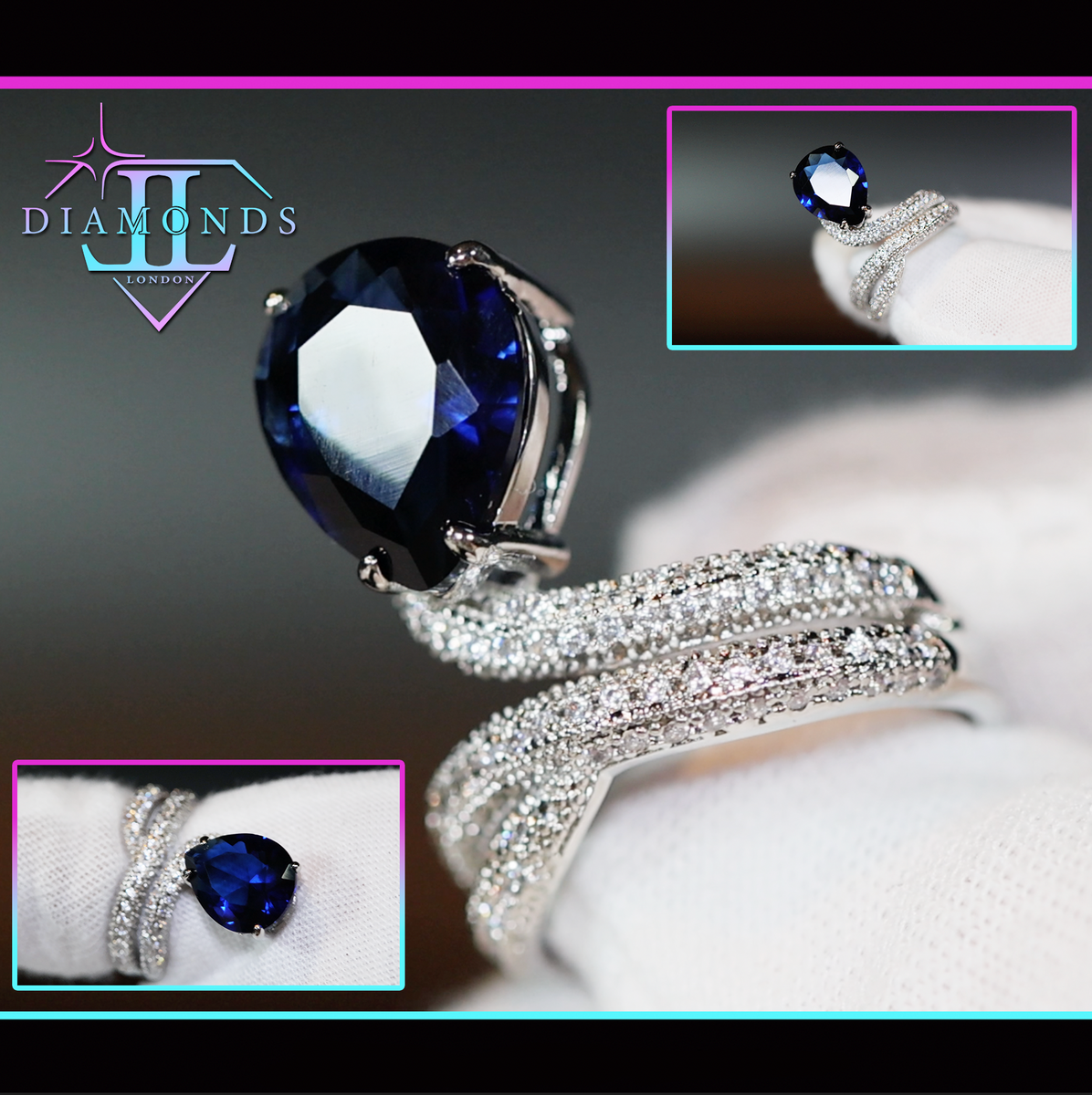 Blue Diamond Ring | Snake Ring | Sapphire Blue Diamond Ring | Pear Sha ...
