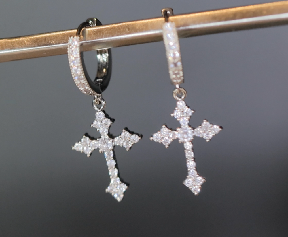 Mens Cross Earrings | Cross Earrings Men | Diamond Earrings | Dangle E ...