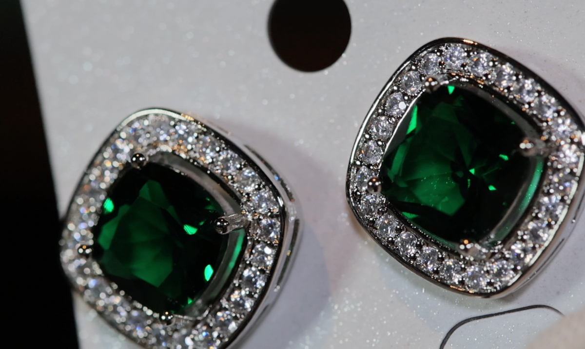 Big Green Diamond Ear Studs – Minx London