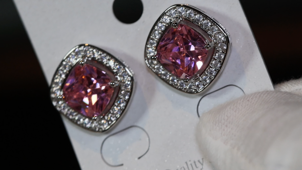Big pink diamond ear studs – Minx London
