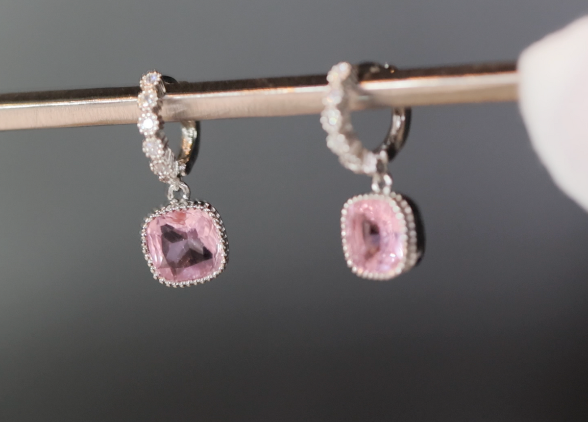 Pink Diamond Hoop Earrings | Earrings for Bride | Pink Diamond Earring ...