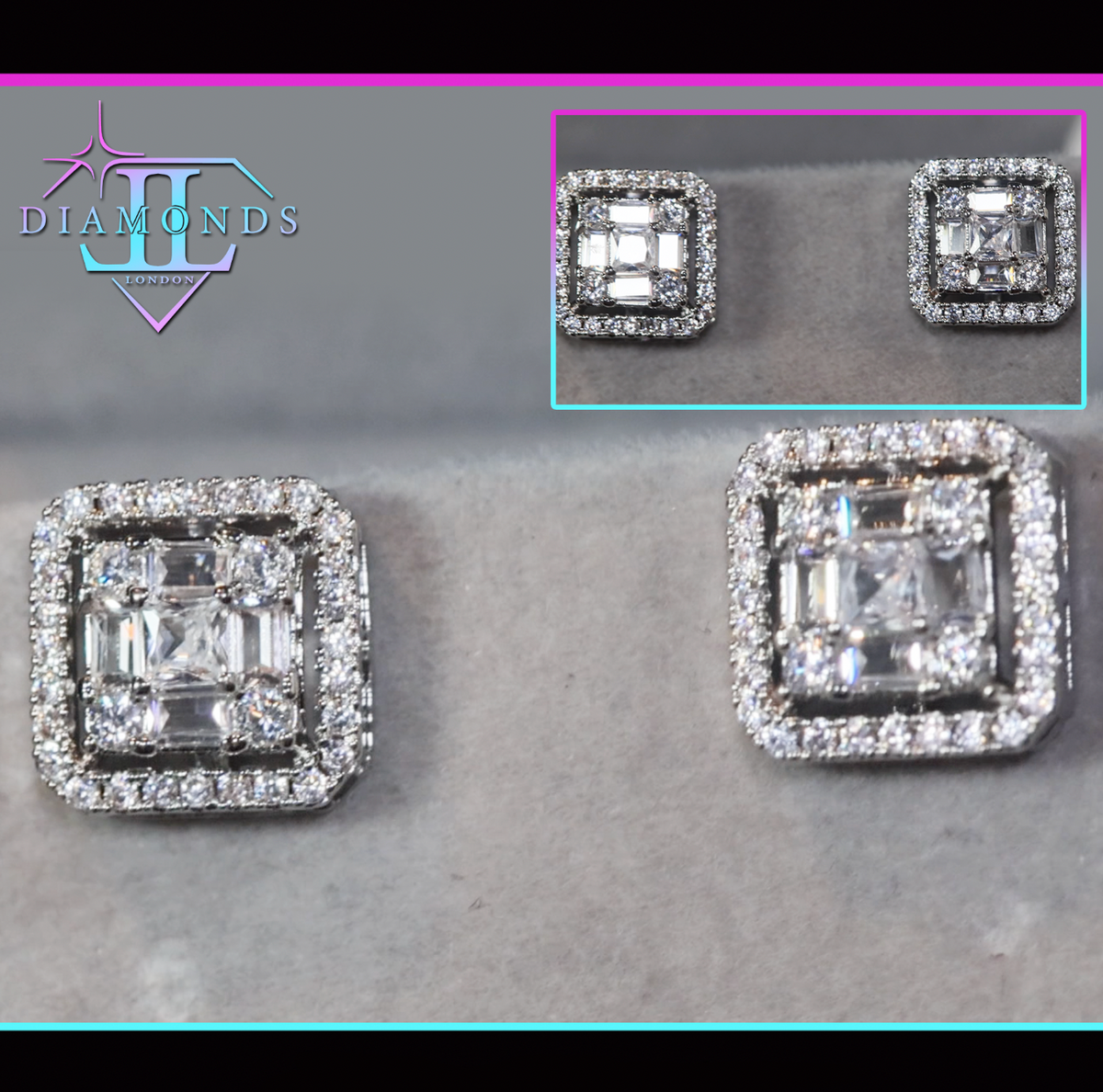 Iced out ear studs, diamond ear studs, hip hop ear studs, mens ear stu ...