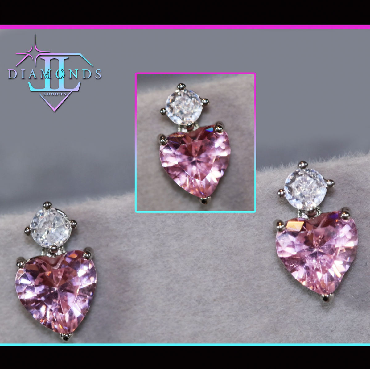 Pink Diamond Earrings | Heart Diamond Ear Studs – Minx London