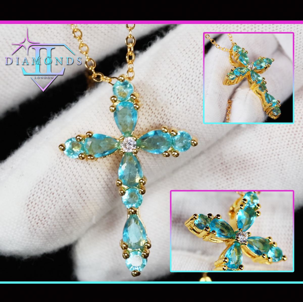 Blue Diamond Cross Pendant | Green Diamond Cross Pendant – Minx London