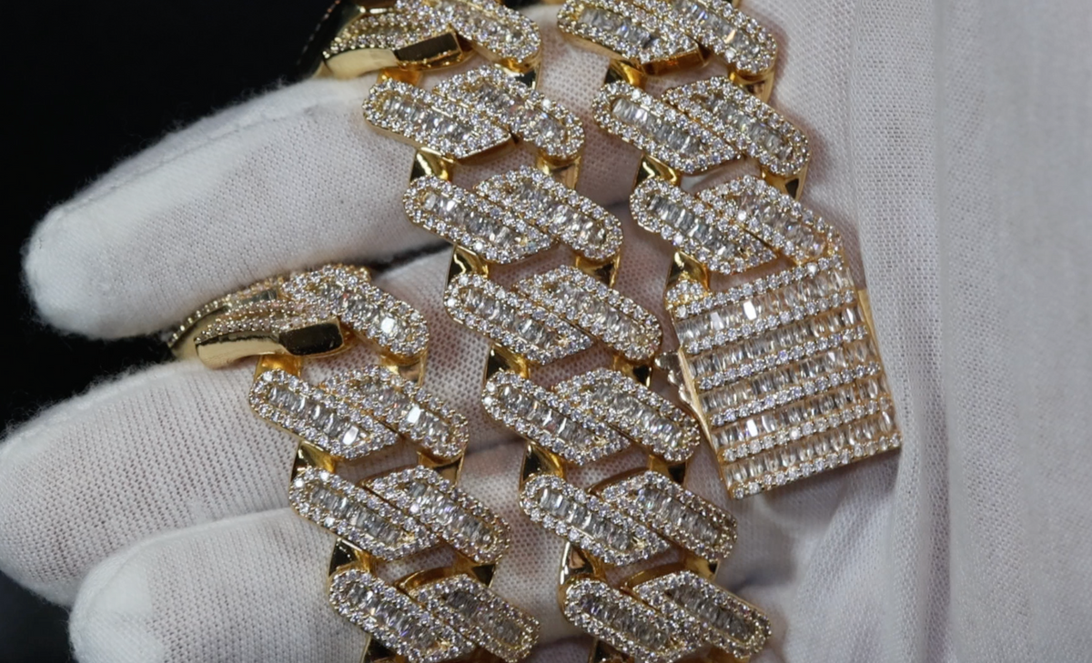 Iced Out Gold Cuban Link Chain | Gold Iced Out Chain | Baguette Cuban ...