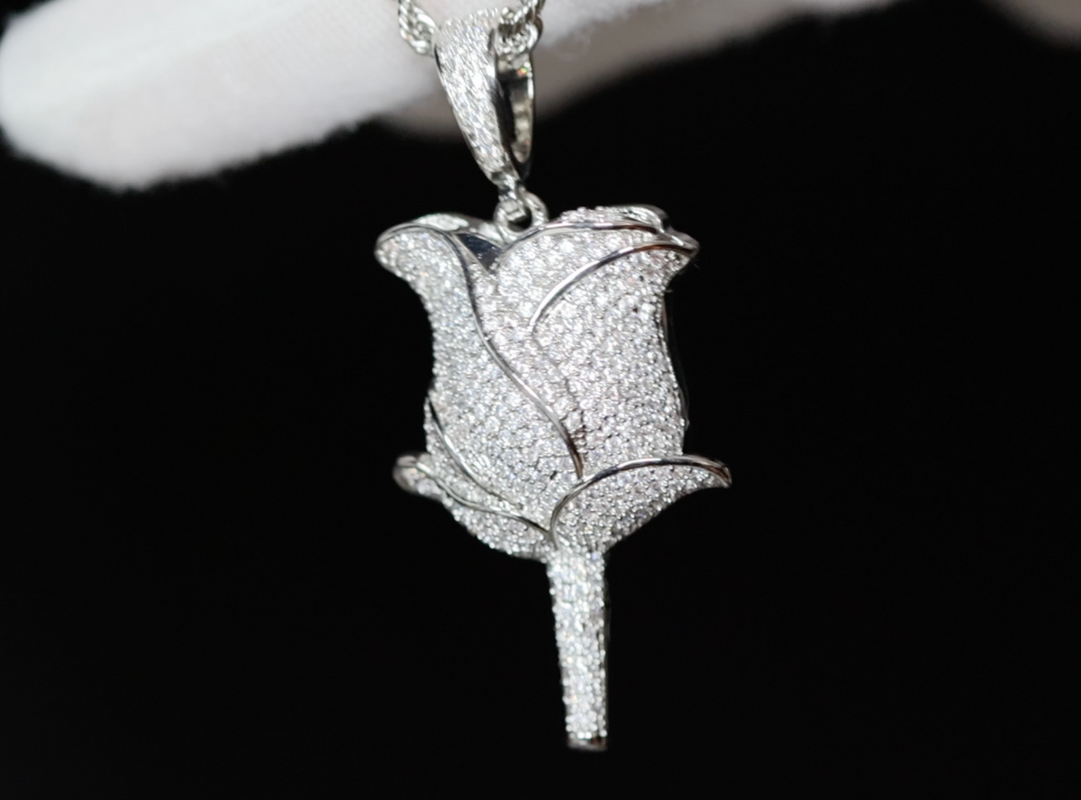 Diamond Flower Pendant | Iced Out Rose Pendant – Minx London