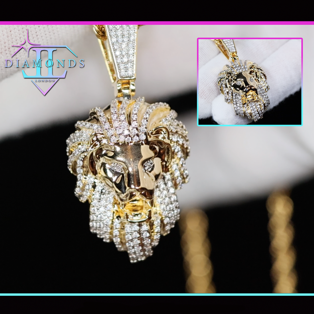 Big Iced Out Lion Pendant, Diamond lion head pendant, diamond lion pen ...