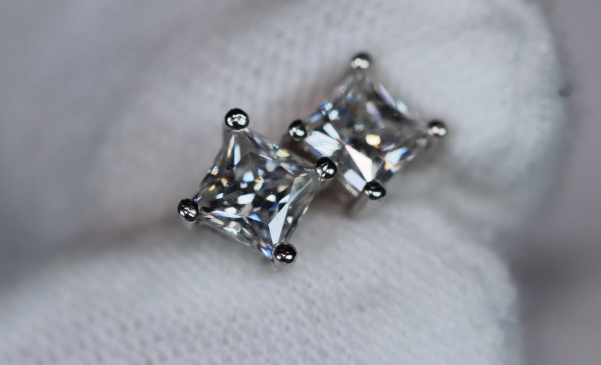 Princess Cut Moissanite Diamond Ear Studs | Moissanite Diamond Ear Stu ...