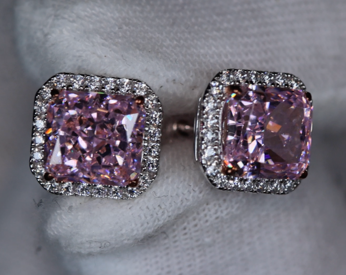 4.0ct Pink Diamond Ear Studs | Radiant Diamond Ear Studs – Minx London
