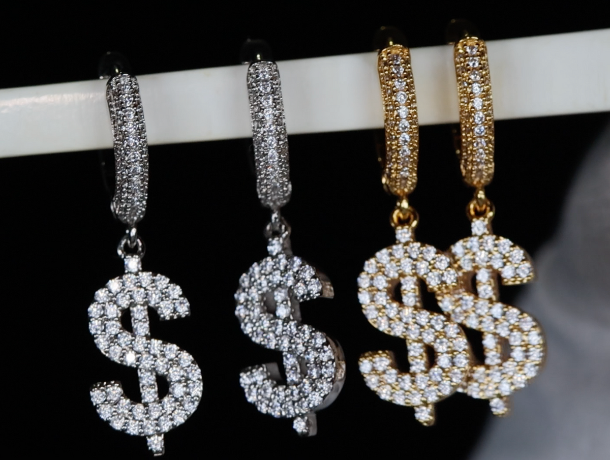 Dollar Sign Earrings | Iced Out Earrings – Minx London