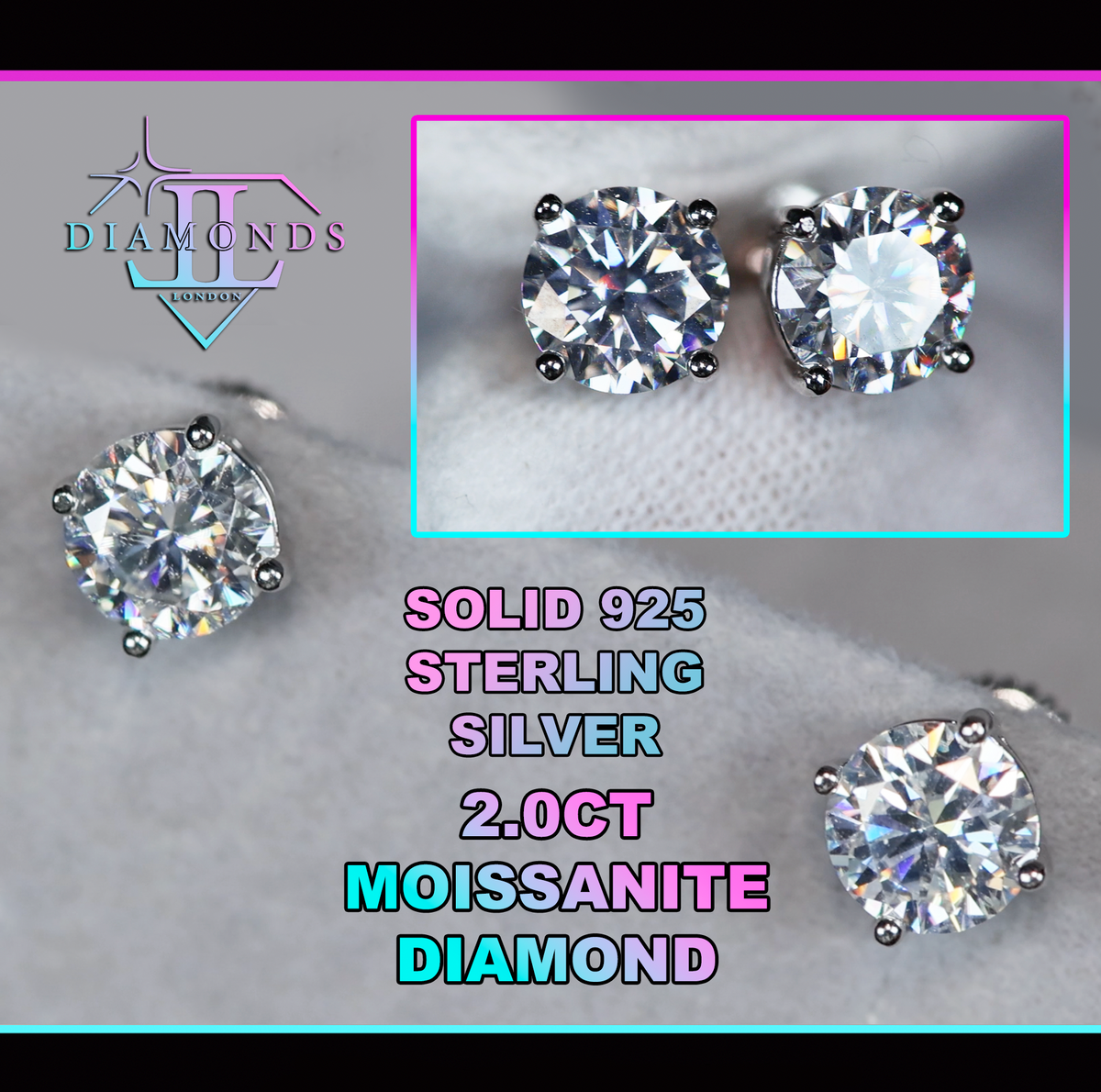 2.0ct MOISSANITE DIAMOND EAR STUDS, MOISSANITE ROUND DIAMOND EAR STUDS ...