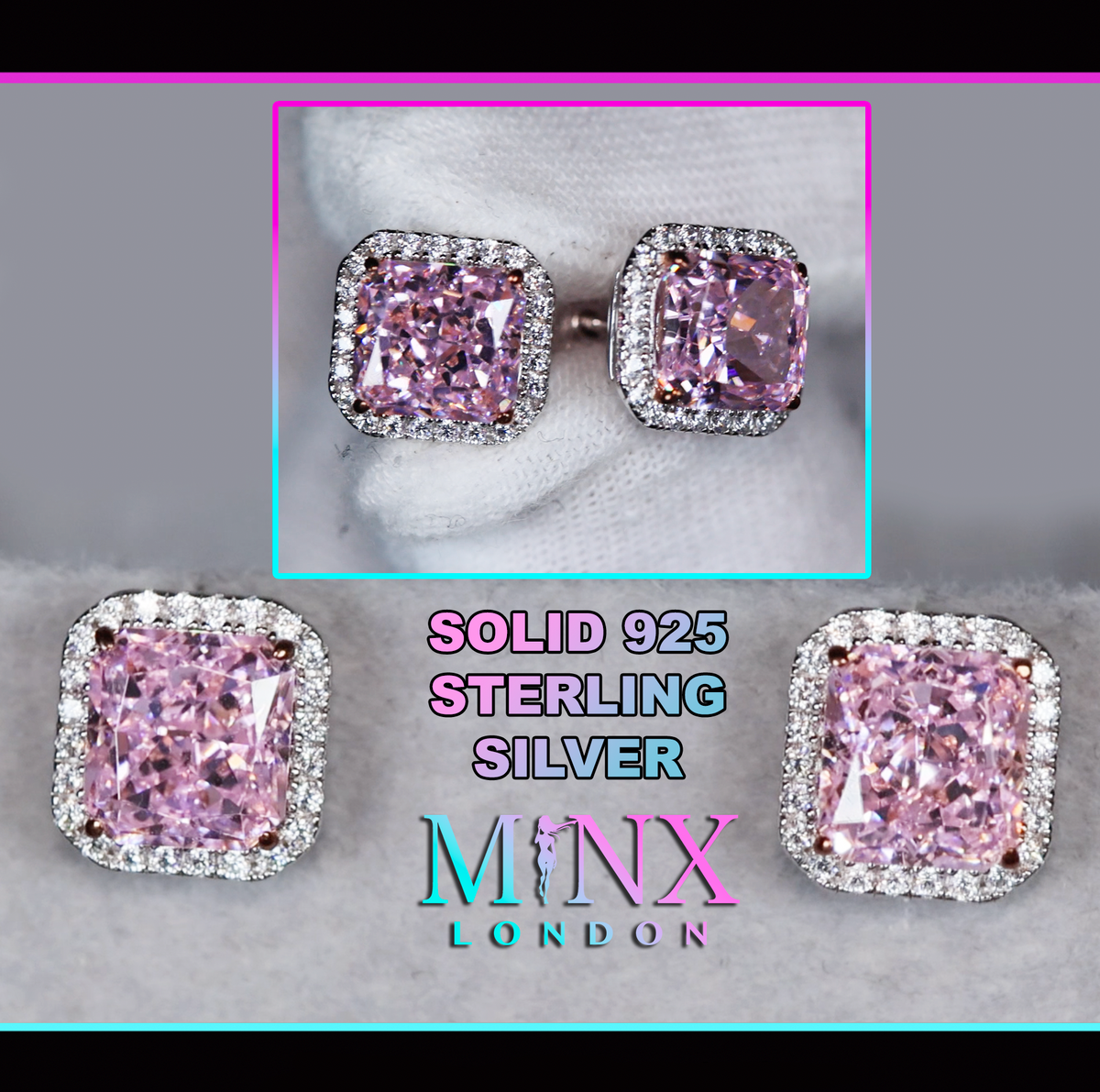 4.0ct Pink Diamond Ear Studs | Radiant Diamond Ear Studs – Minx London