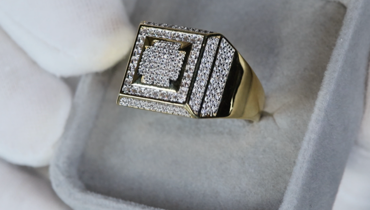Mens Gold Iced Out Ring | Mens Big Gold Diamond Ring – Minx London