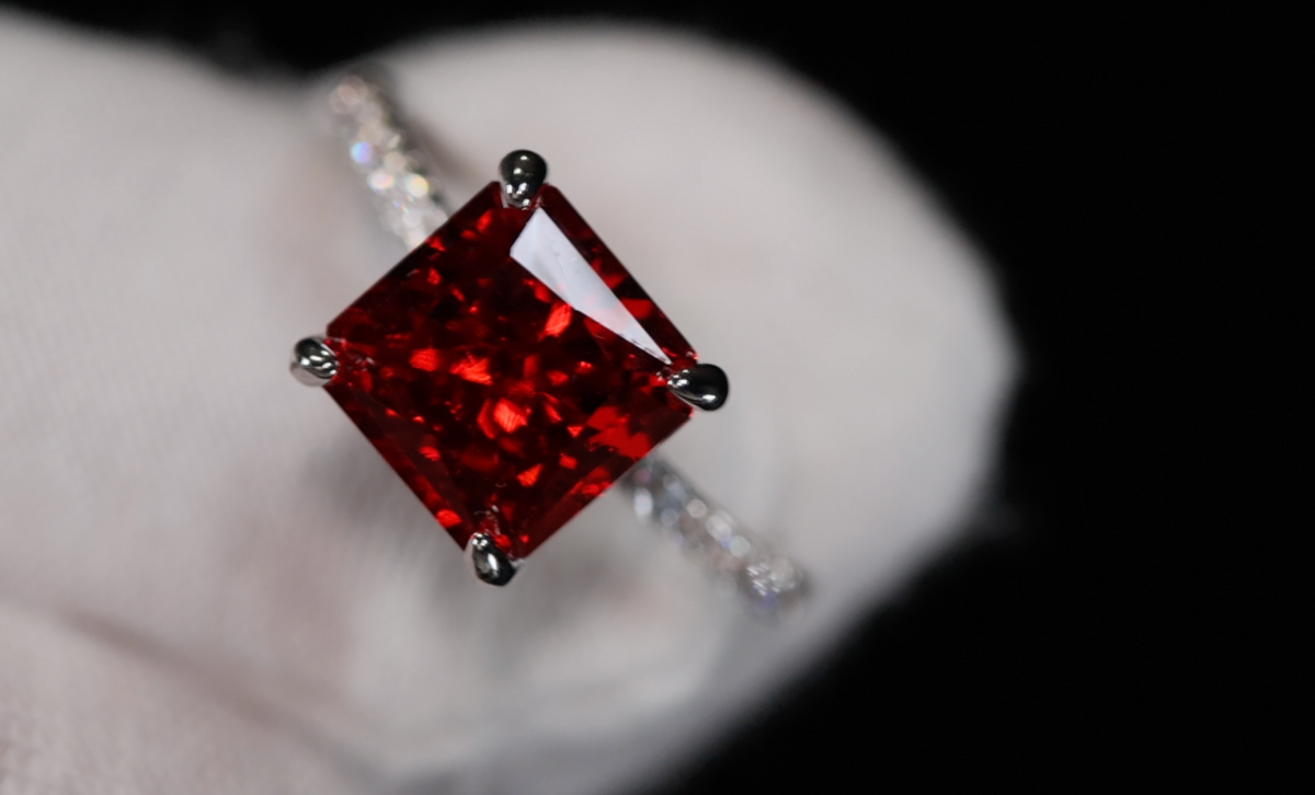 Red Diamond Engagement Ring | Red Crushed Diamond Ring – Minx London