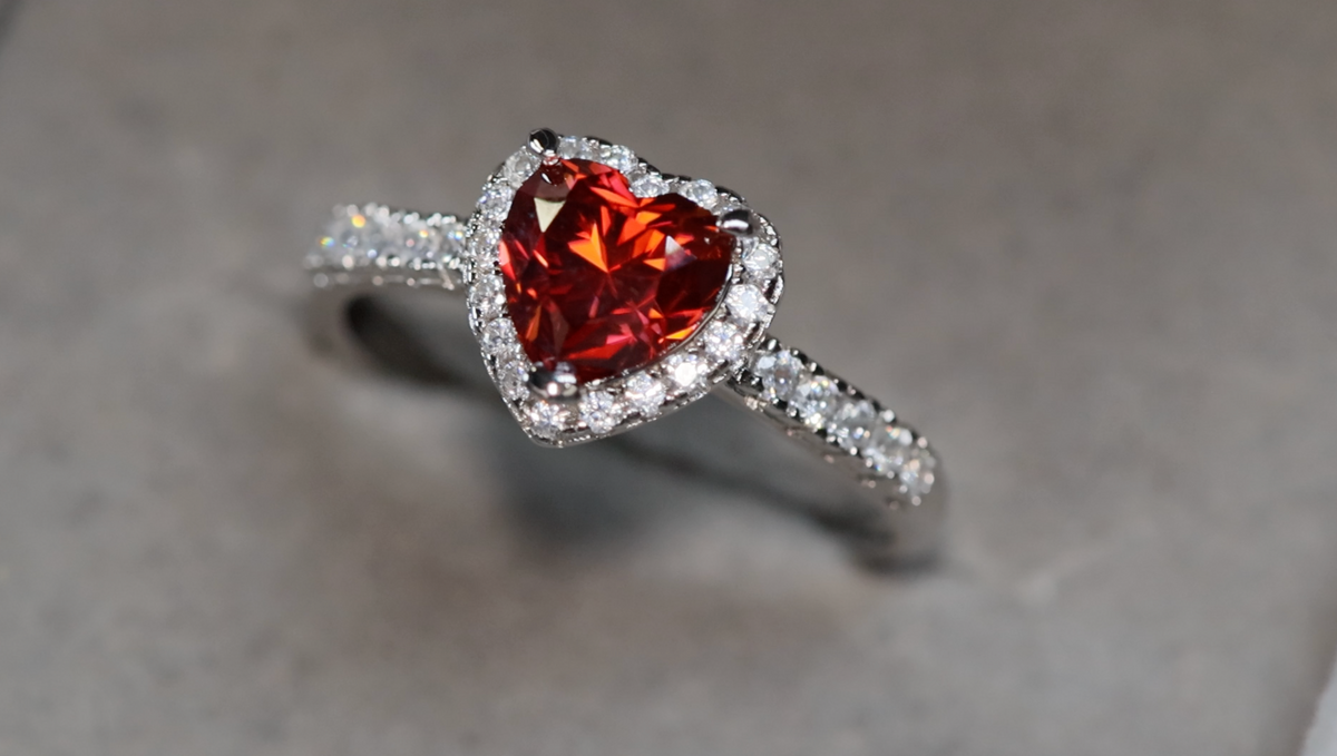 Red Moissanite Diamond Heart Ring | Red Moissanite Heart Ring – Minx London