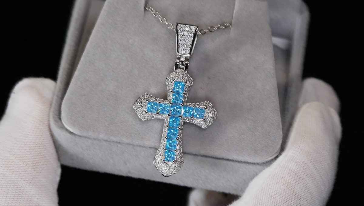 Blue Diamond Cross Pendant | Blue Diamond Cross – Minx London