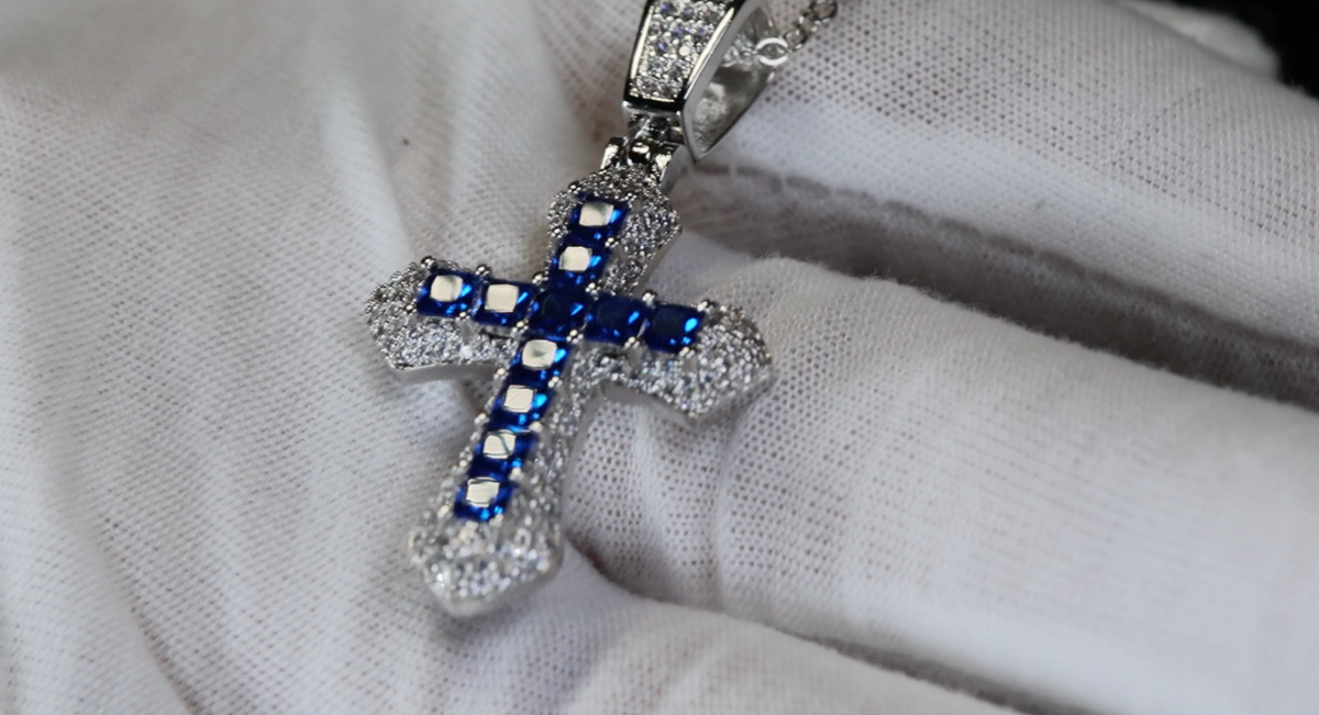 Blue Diamond Cross Pendant | Blue Diamond Cross – Minx London