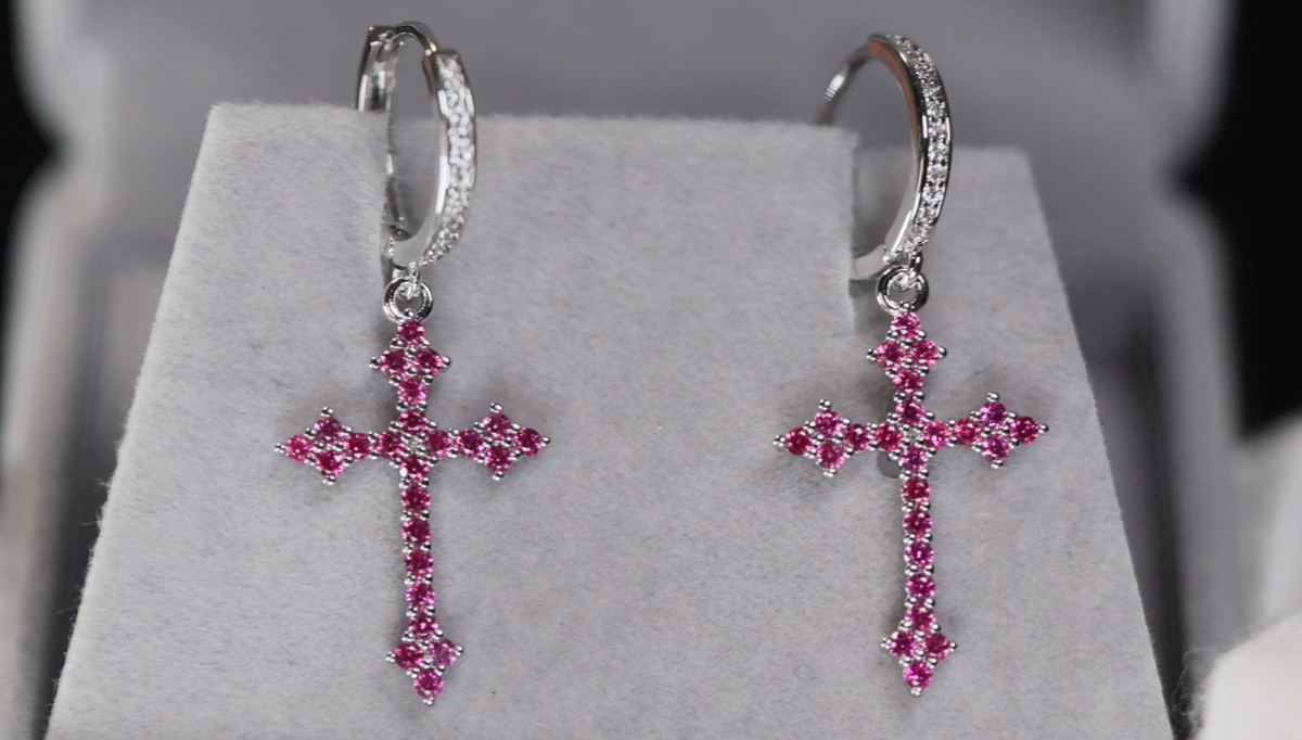 Ruby Diamond Cross Earrings | Hoop Cross Earrings | Cross Earrings ...