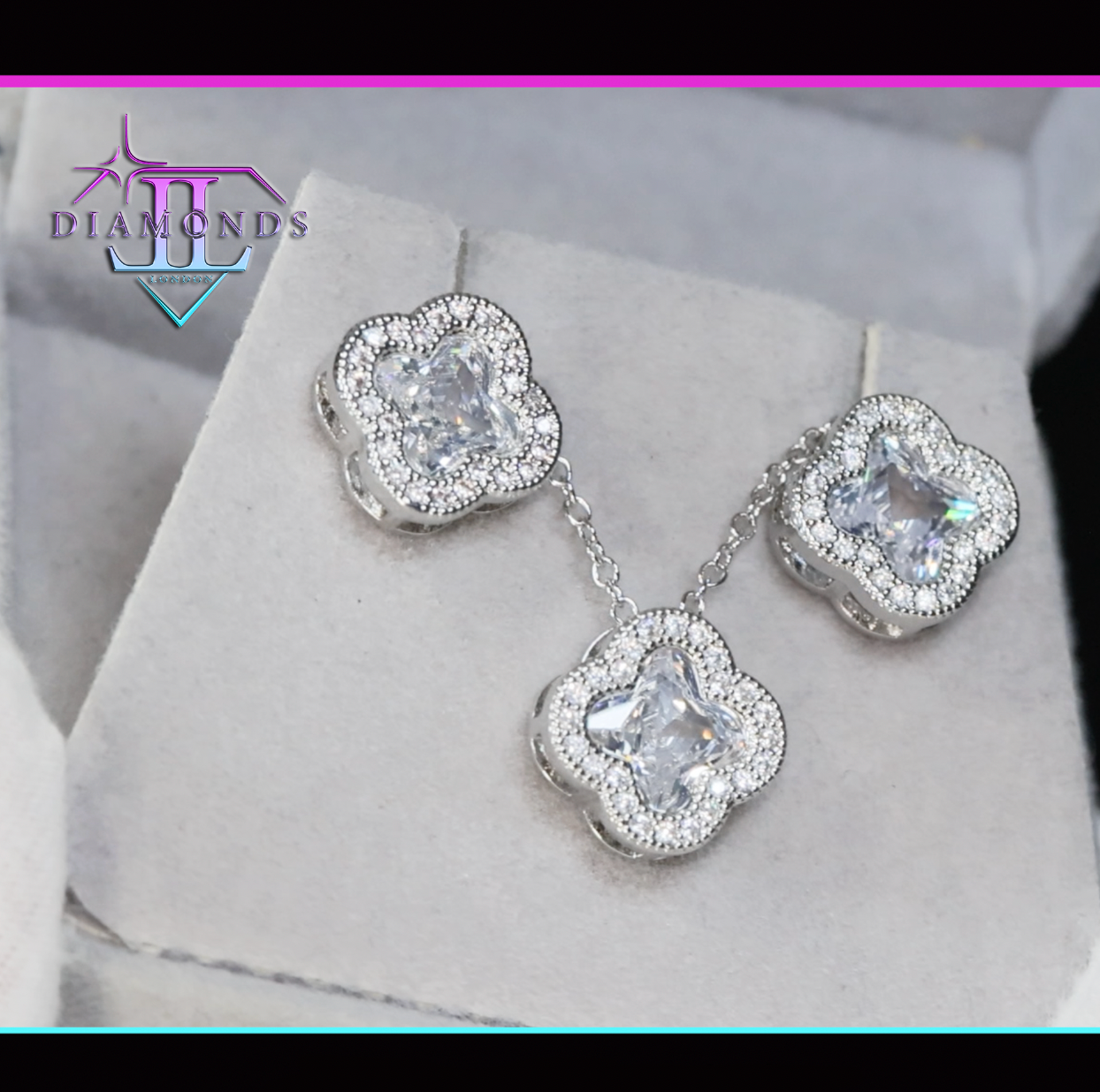 Clover Jewellery Set | Diamond Clover Pendant | Clover Earrings – Minx ...