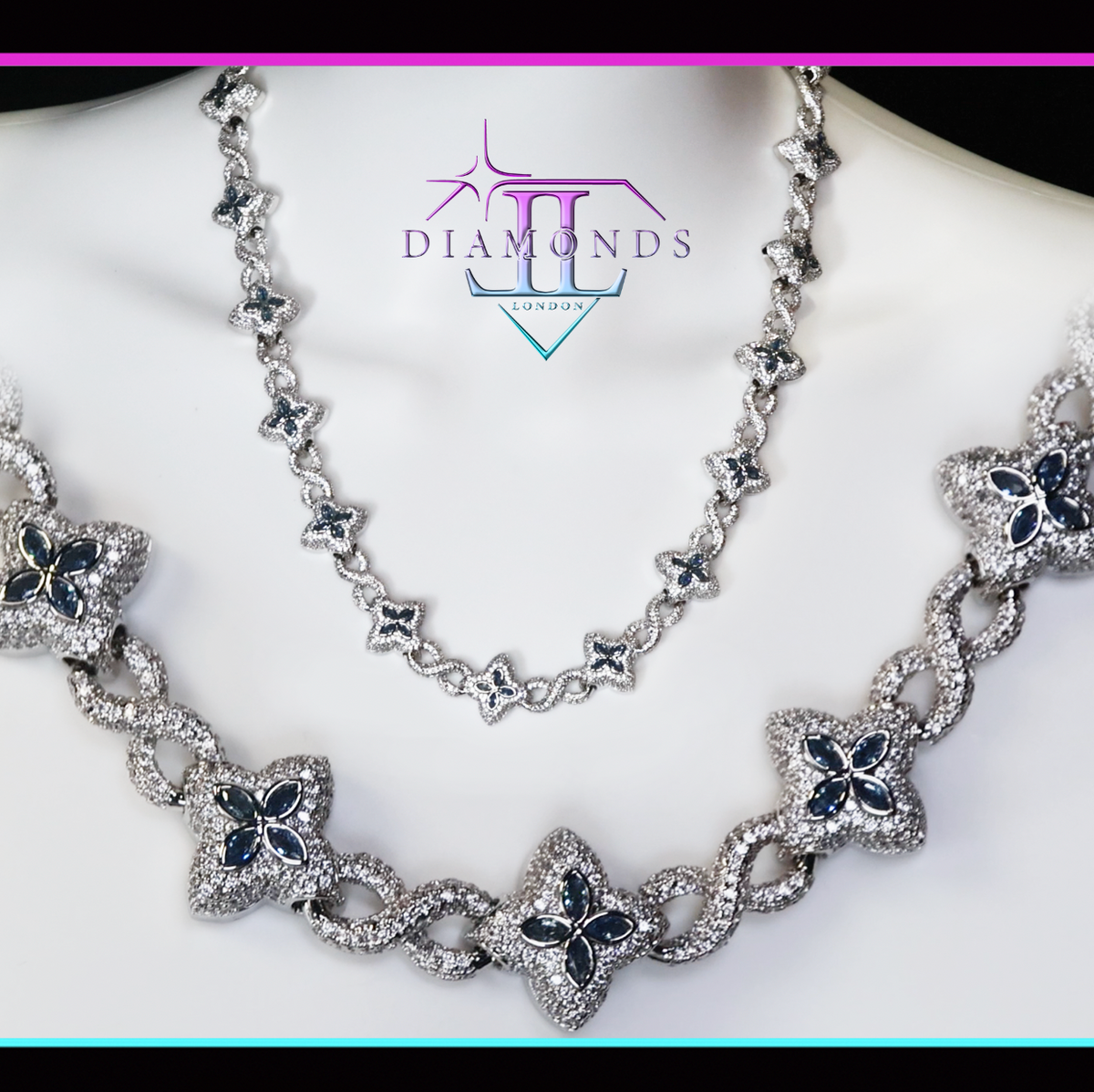 Iced Out Clover Chain | Infinity Link Chain | Blue Diamond Clover Chai ...