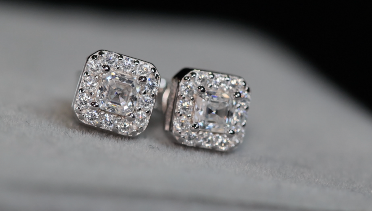 Asscher Cut Diamond Ear Studs | Moissanite Diamond Ear Studs – Minx London