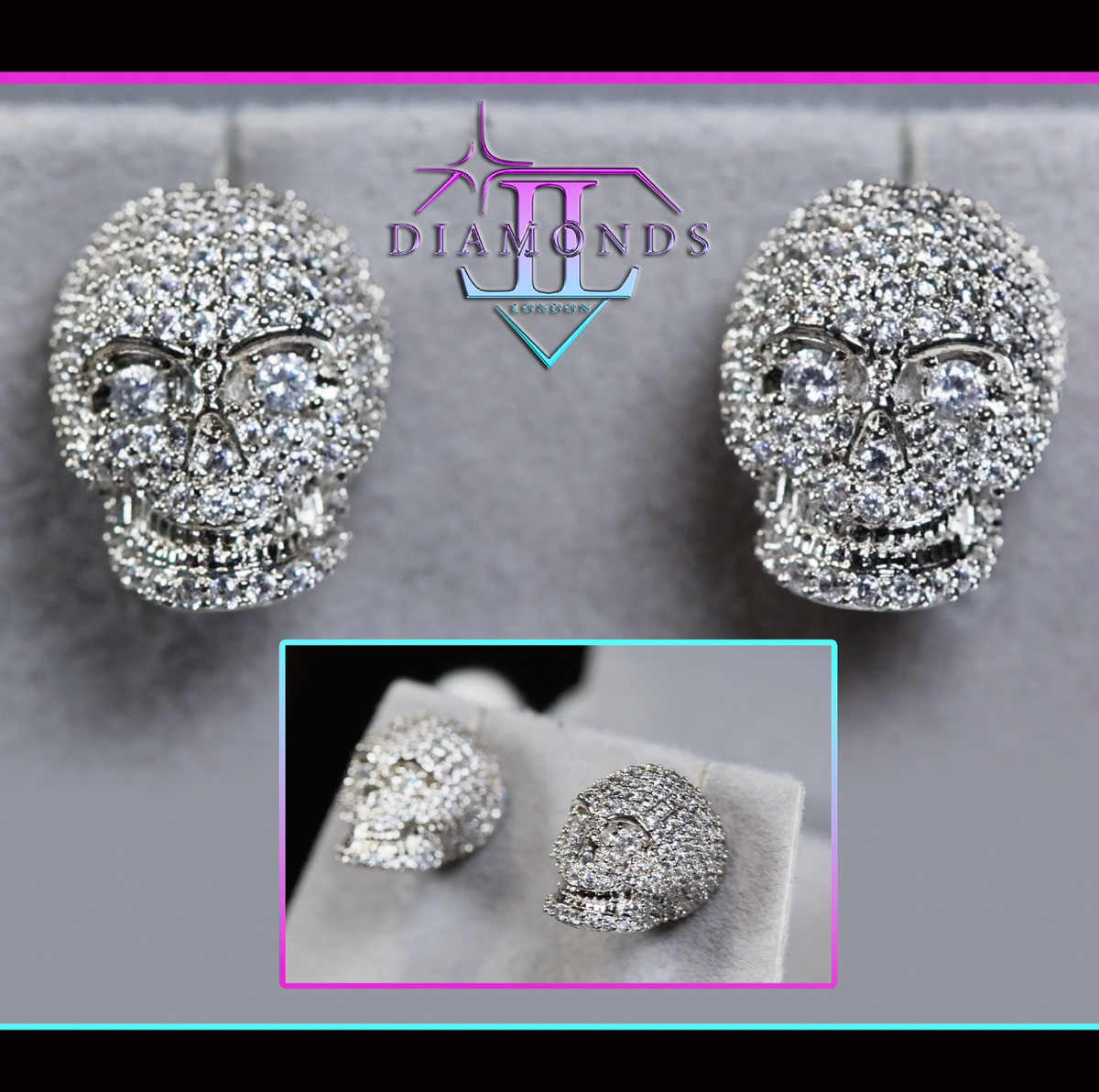 Skull Diamond Ear Studs, Mens Skull Ear Studs, Diamond Skull Ear Studs ...