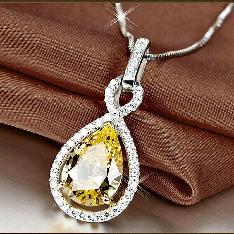 Yellow Diamond Necklace | Womens Diamond Necklace | Teardrop Necklace ...
