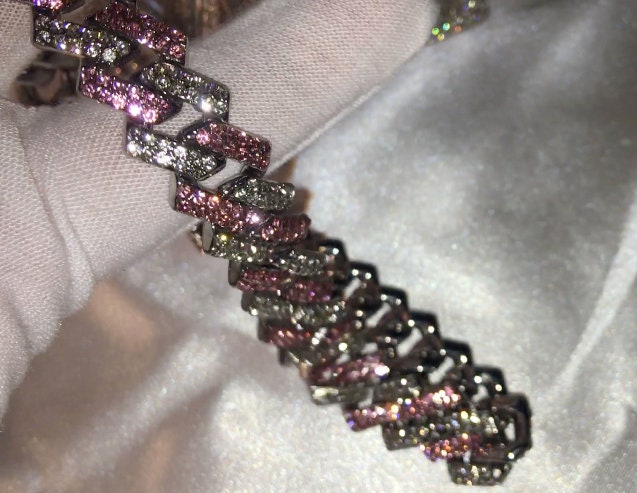 Pink Diamond Iced Out Chain | Pink Cuban Link Chain | Pink Necklace ...