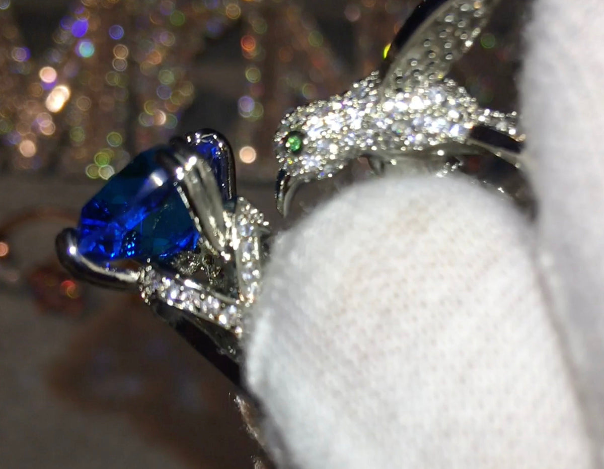 Diamond Bird Ring | Blue Diamond Ring | Womens Statement Ring | Blue E ...