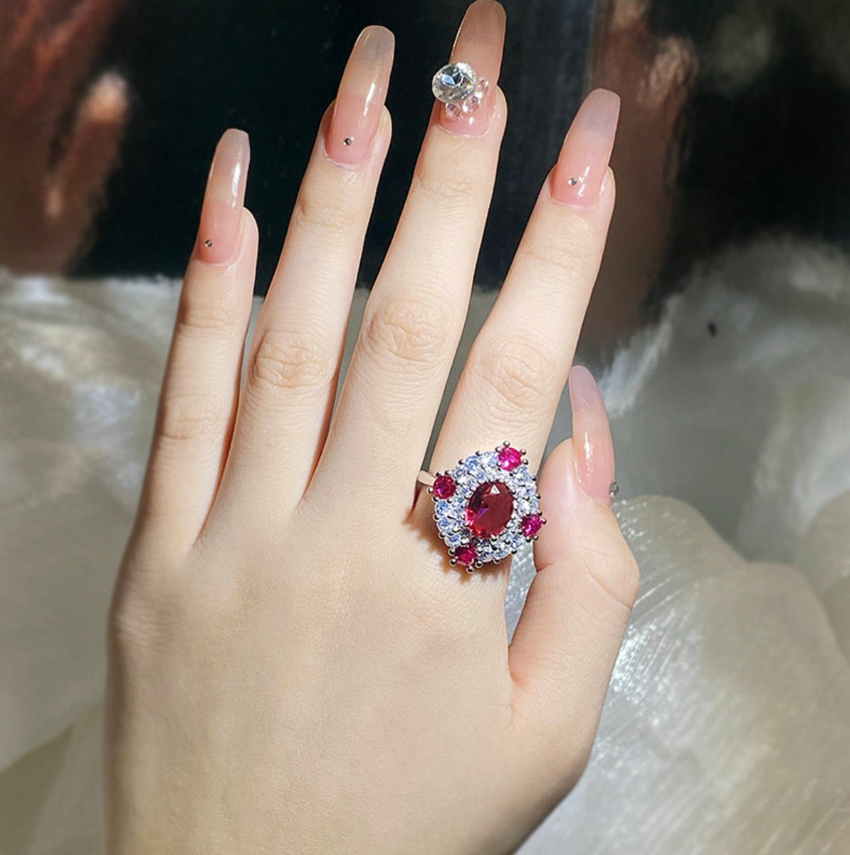 Ruby Ring | Red Diamond Ring | Flower Ring | Ruby Engagement Ring | Ru ...